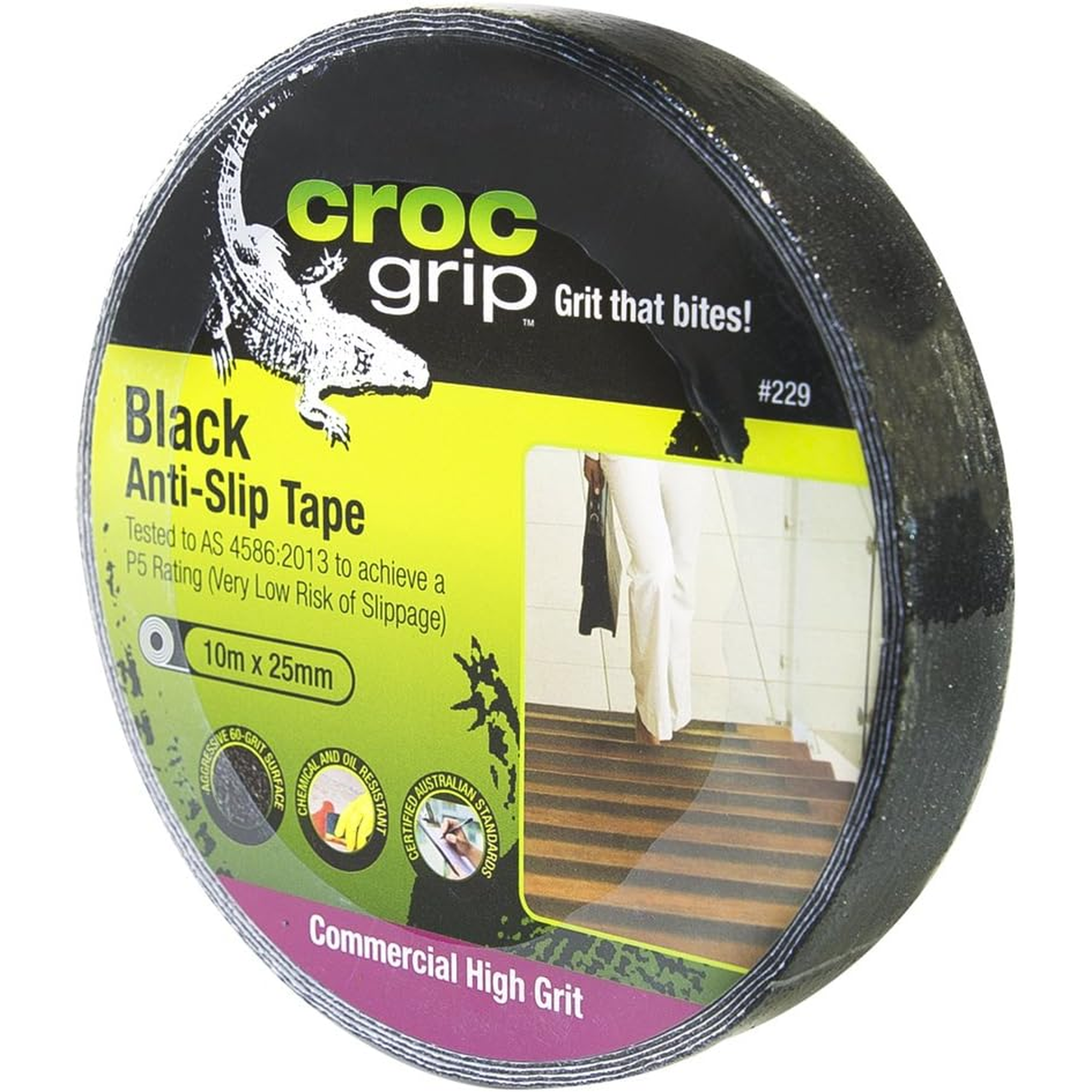 10m Croc Grip Black Anit-Slip 25mm Tape Roll | Seller Vision