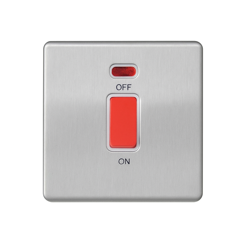 Brushed Stainless Steel Screwless 45A 1-Gang Neon Power Indicator ...