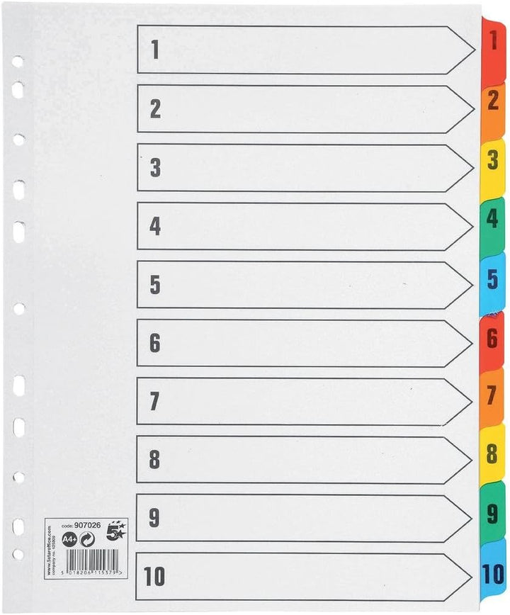 Multicolour A4+ Mylar 1-10 Part Index Dividers | Seller Vision